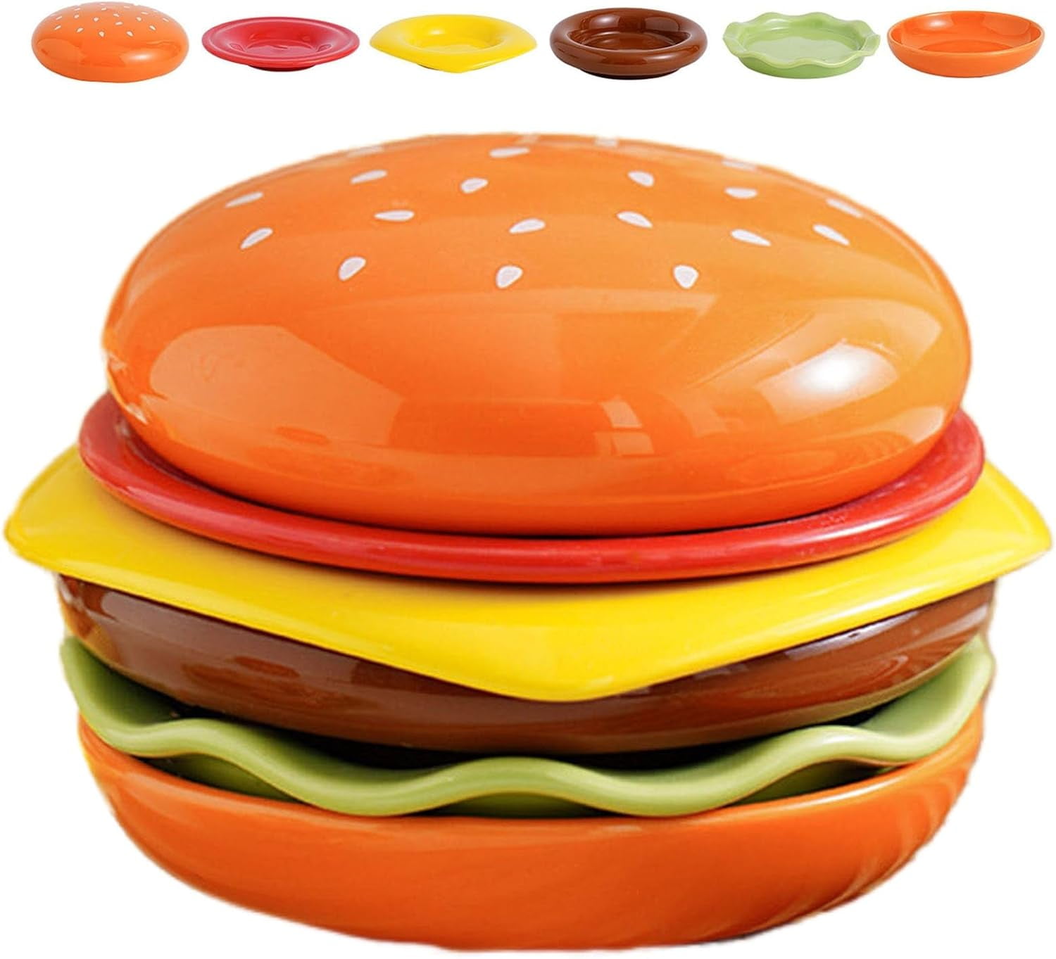 Hamburger Plate Set，5-6 Piece Stackable Ceramic Burger Set with Bowl ...