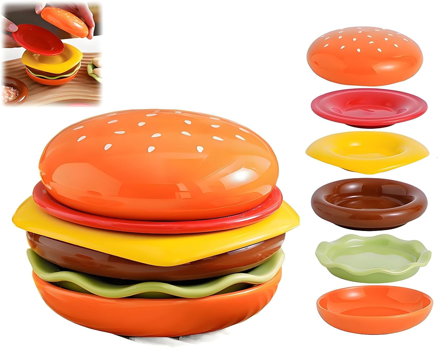 Hamburger Plate Set, Stackable Burger Plate Set, Stackable Burger 6 ...