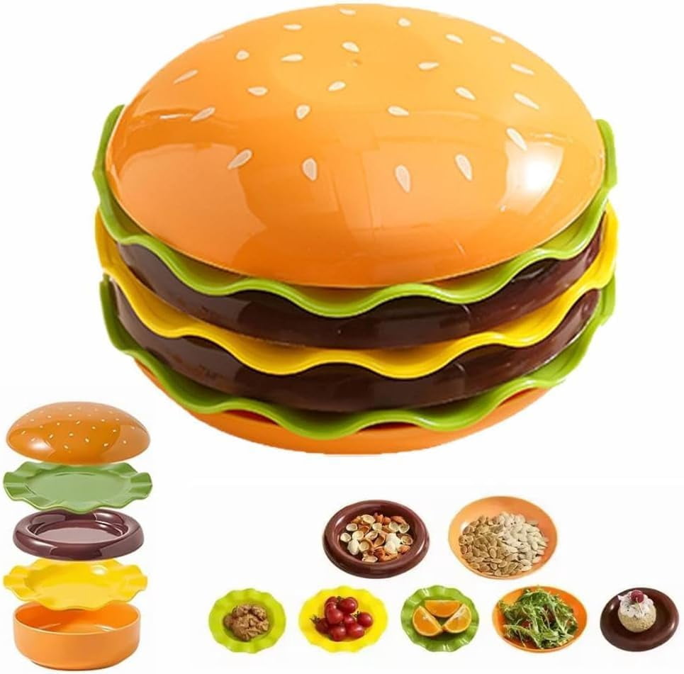 Hamburger Plates and Bowls Sets, 7-Piece Plastic Novelty Stackable ...