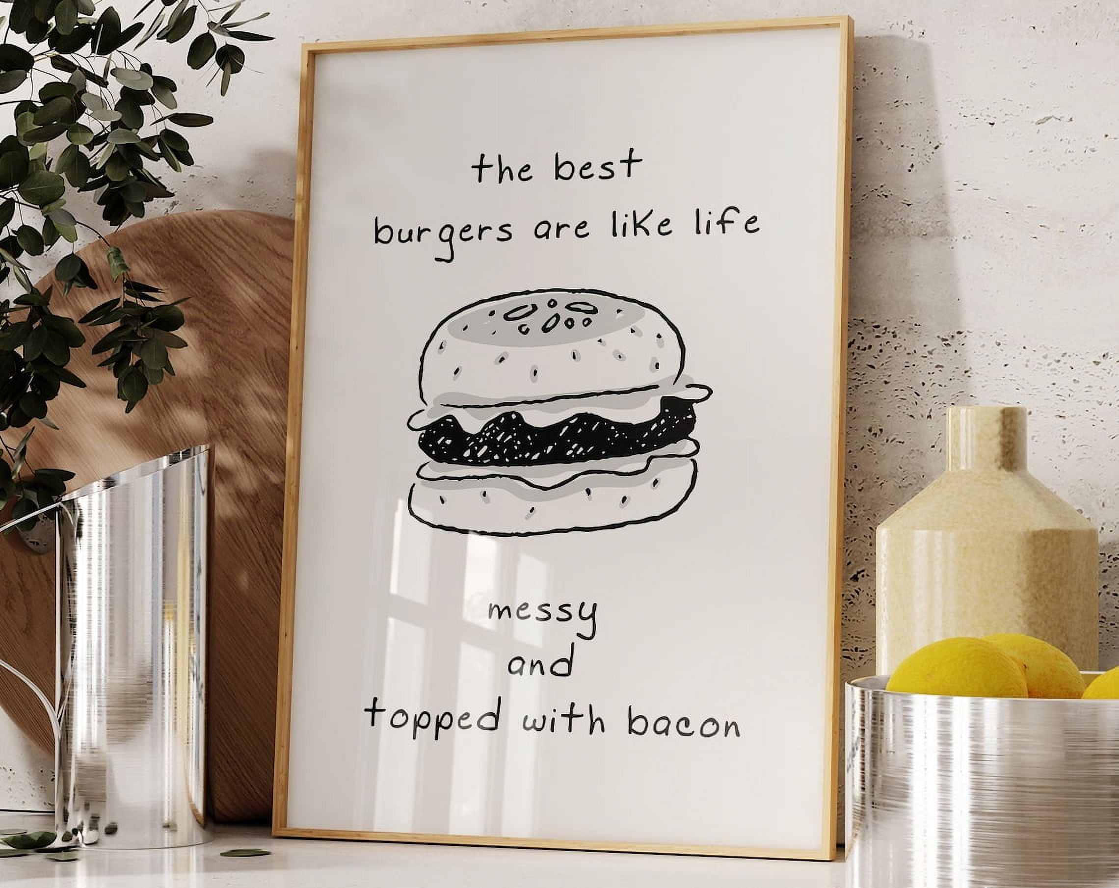 Hamburger Poster, Retro Burger Print, Trendy Kitchen Decor, Modern ...