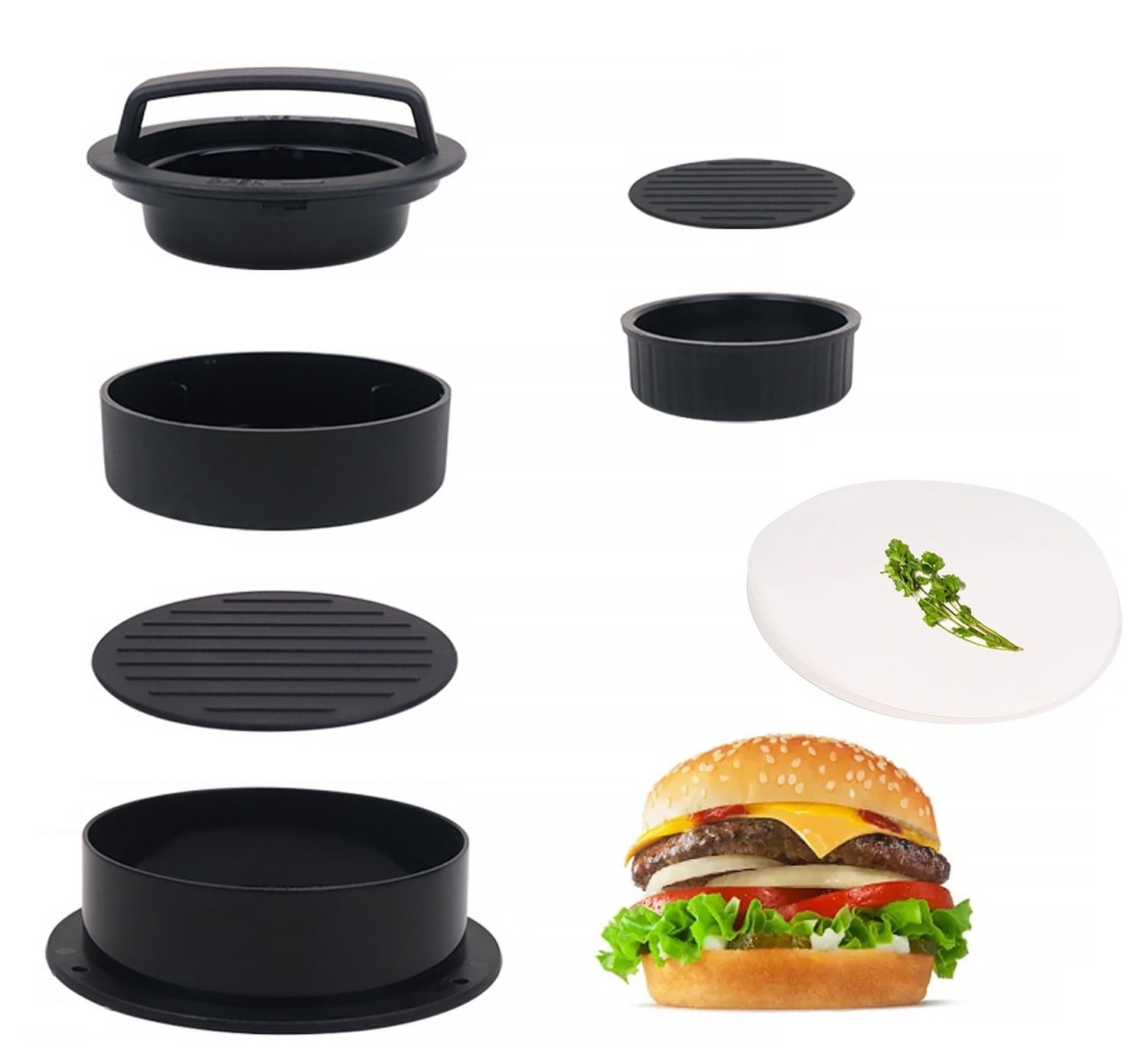 Hamburger Press Patty Maker, 3 in 1 Non-Stick Burger Press with 100 Pcs ...