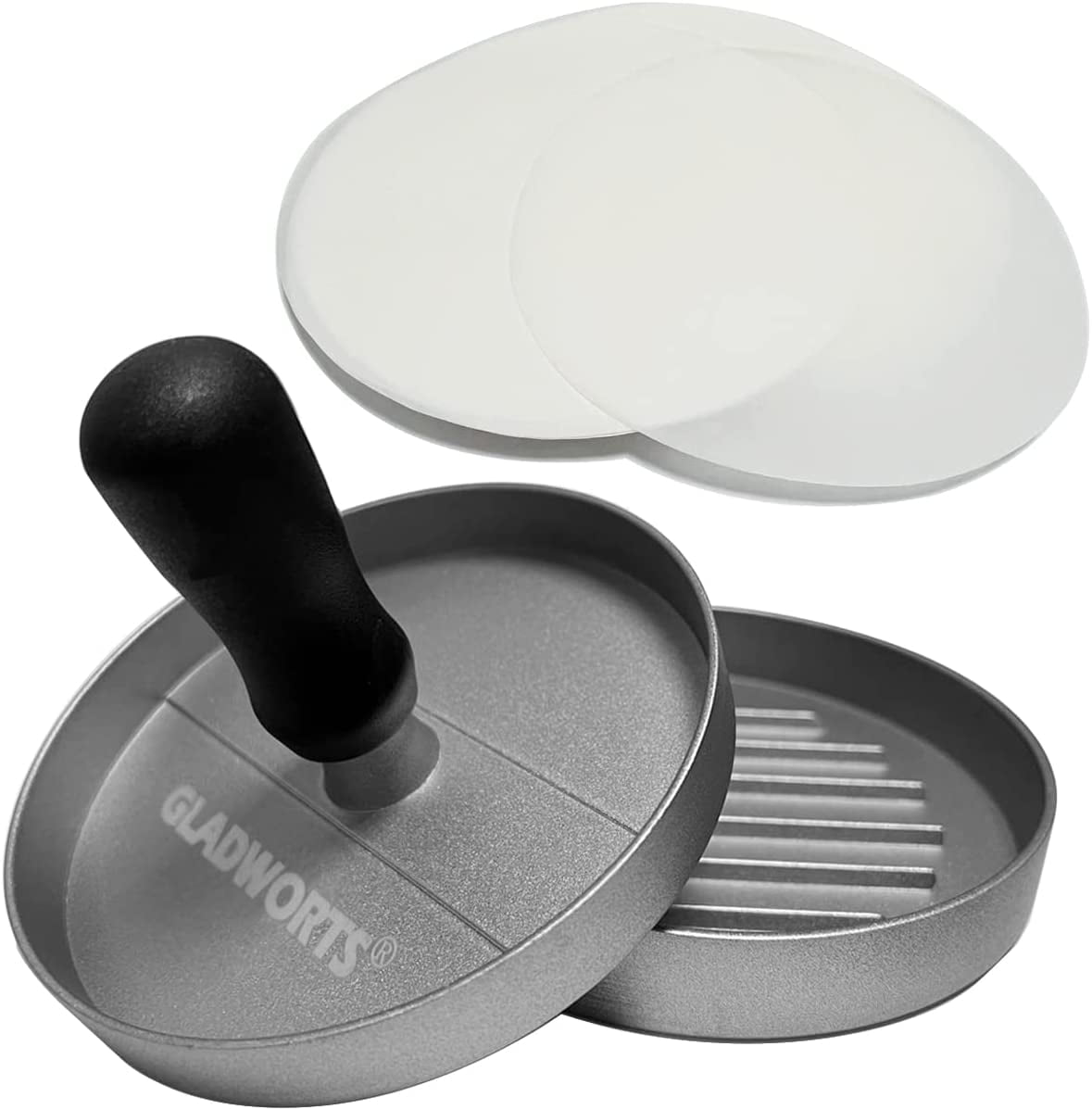 Hamburger Press Patty Maker Cast Aluminium + 100 Non-Stick Papers ...