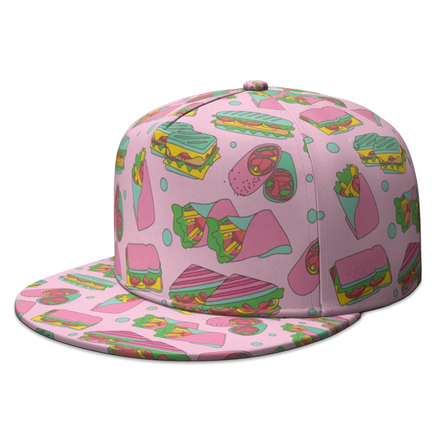 Hamburger Snapback Hat – Burger & American Food Print Adjustable Cap ...