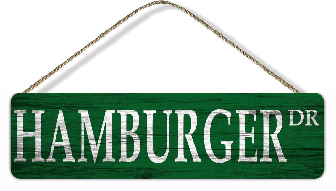 Hamburger Street Signs Wooden Hanging Sign Plaque With Rope Wall Decor ...