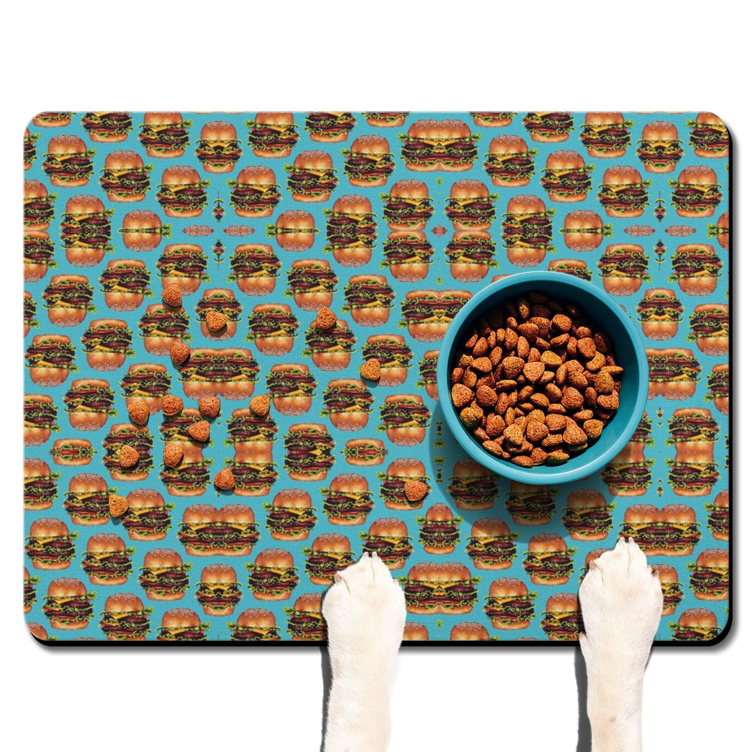 Hamburger-Themed Dog Feeding Mat - Absorbent Pet Food Mat with Non-Slip ...
