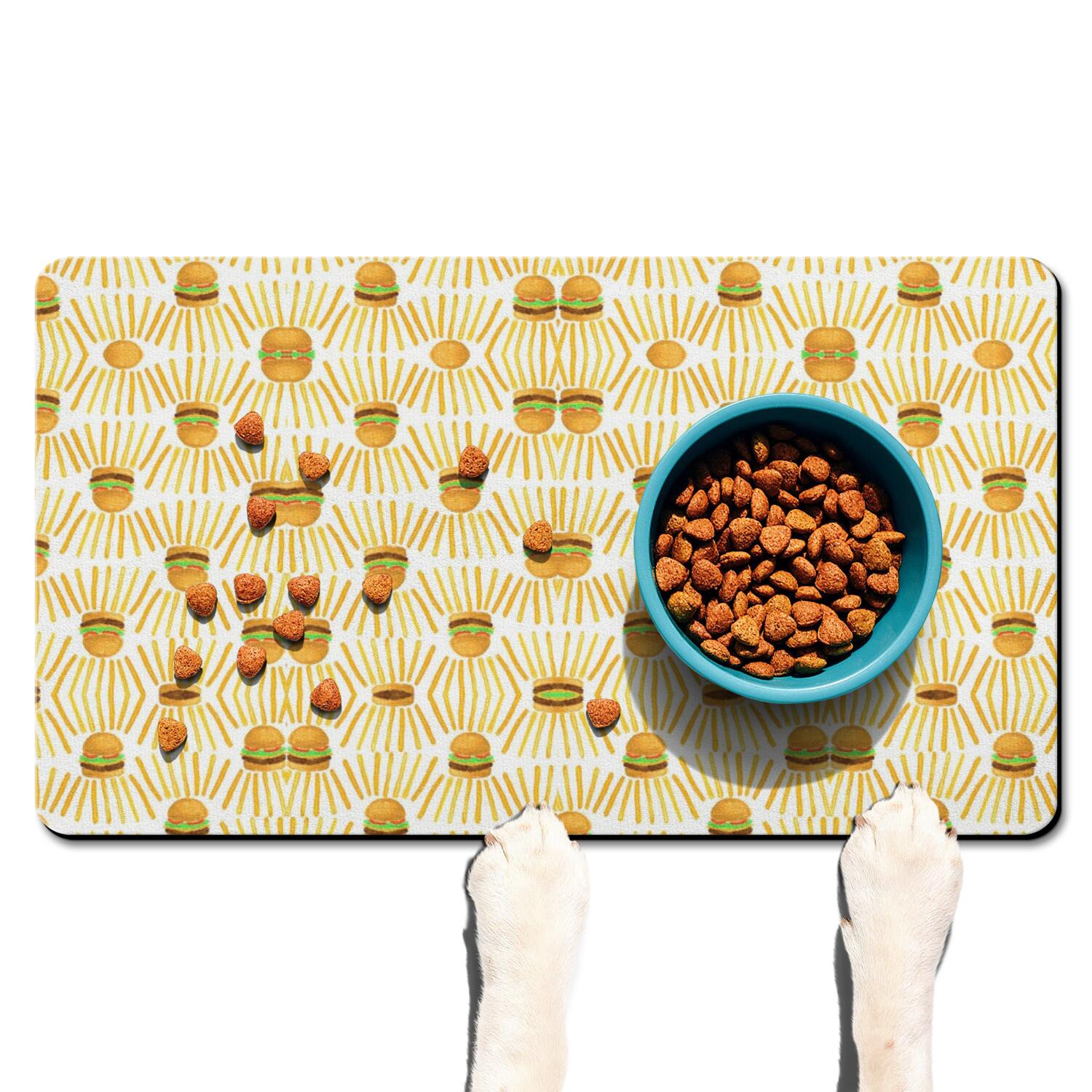 Hamburger-Themed Dog Feeding Mat - Absorbent Pet Food Mat with Non-Slip ...