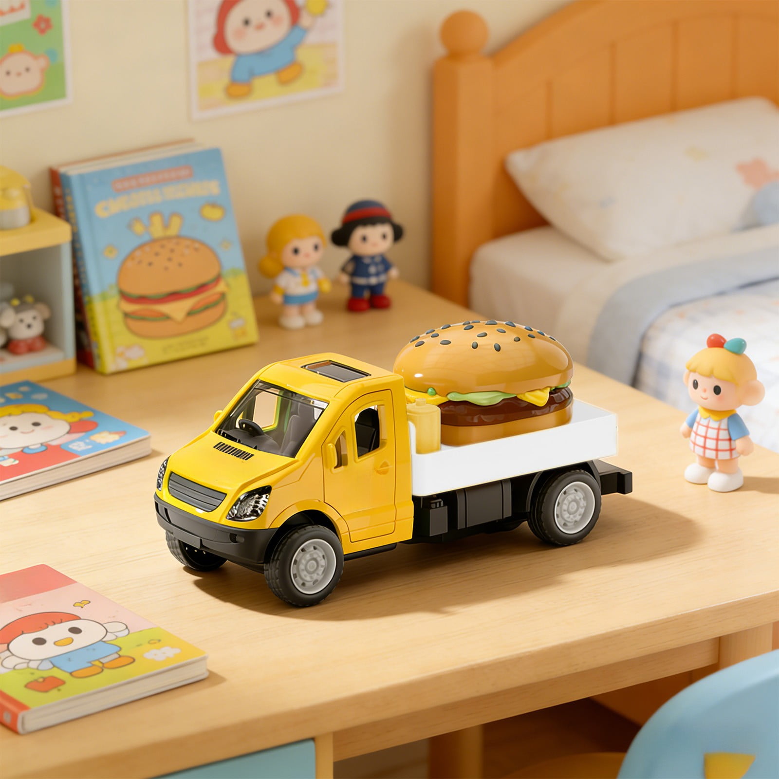 Hamburger Themed Toy Car, Burger Design Push and Go Friction Powered ...