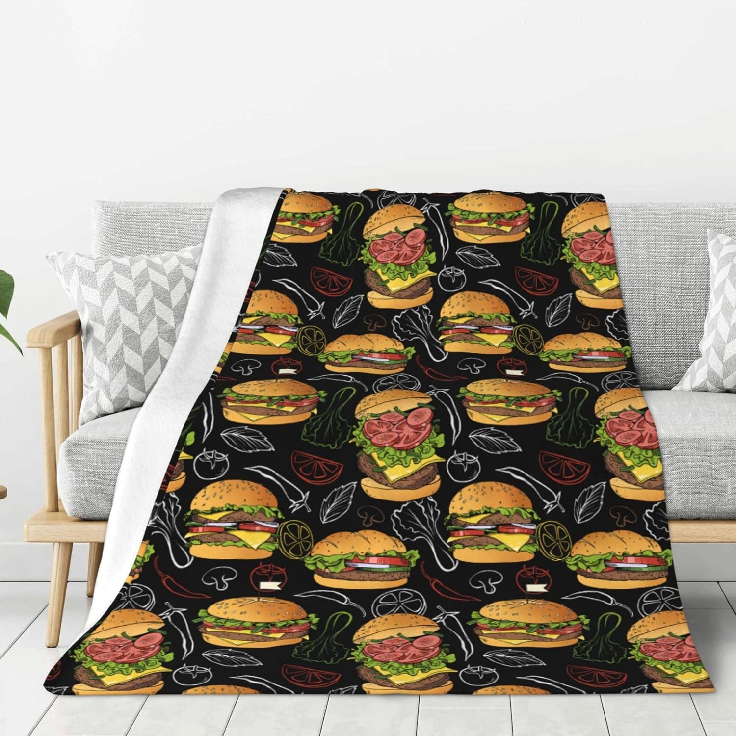 Hamburger Throw Blanket Lightweight Warm Flannel Fleece Blankets Cozy ...