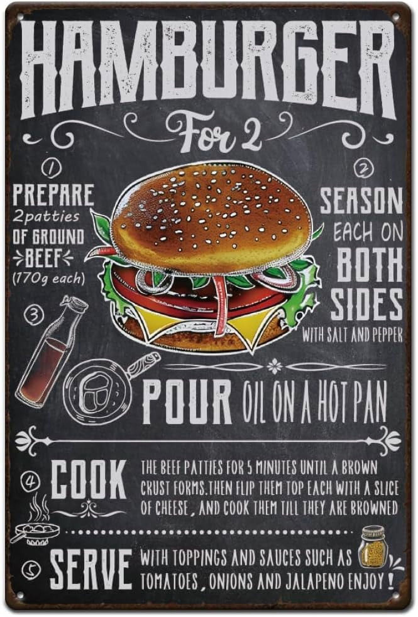 Hamburger Tin Sign Burger Making Guide Vintage Metal Sign Fast Food ...