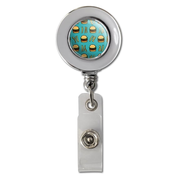 Hamburger and French Fries Pattern Retractable Reel Chrome Badge ID ...