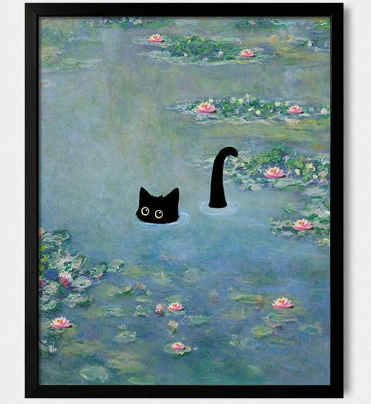 Hamduker Garden Black Cat Wall Art Pictures Funny Preppy Cat Posters ...