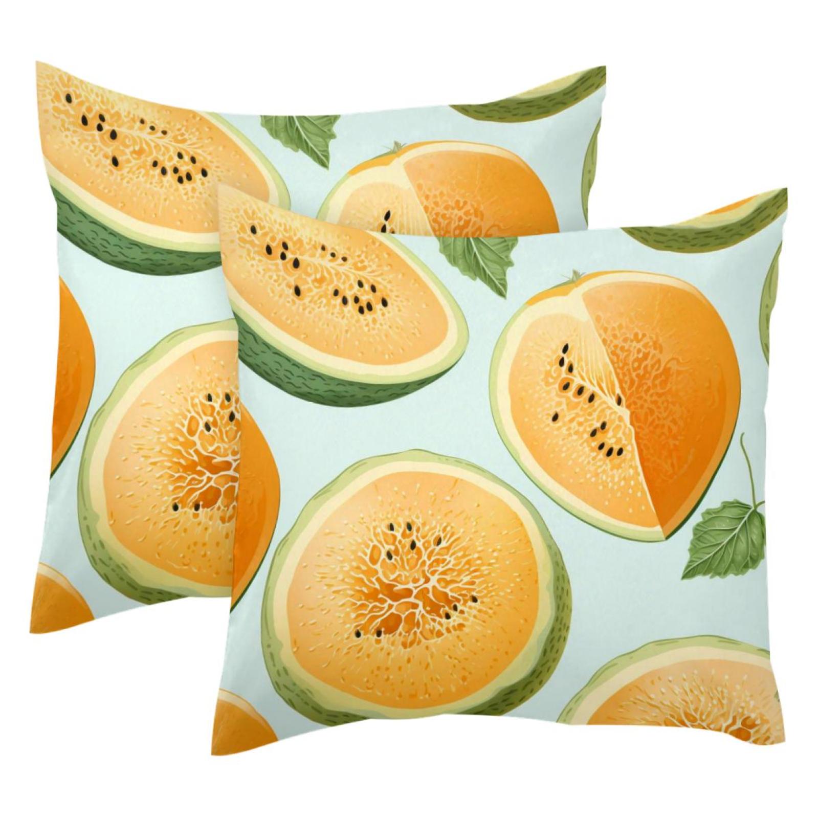 Hami Melon Cantaloupe Fruits Pattern 2PCS Printed Square Cushion 16x16 ...