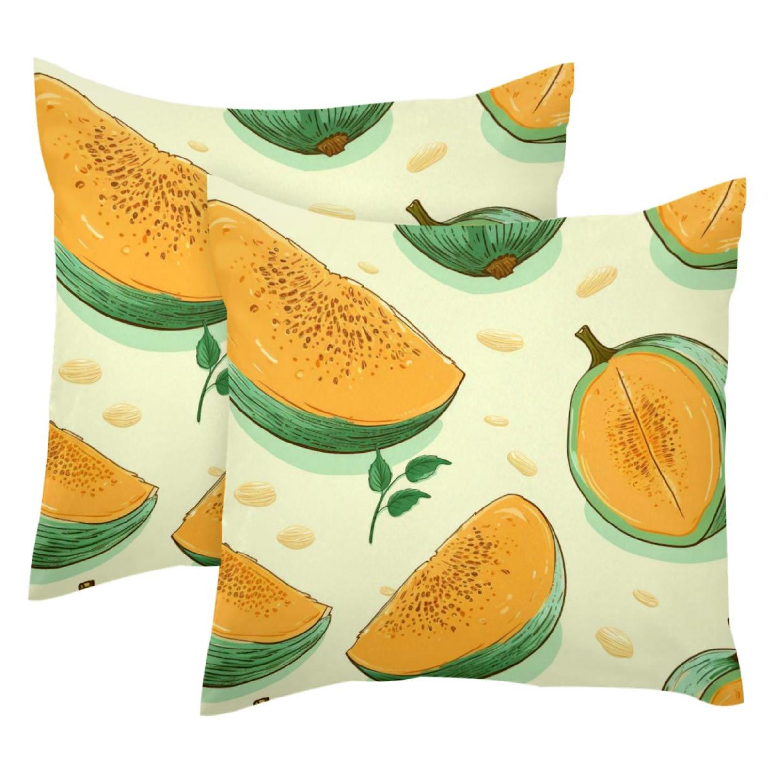 Hami Melon Cantaloupe Fruits Pattern 2PCS Printed Square Cushion 20x20 Inch Pillow Luxurious ...