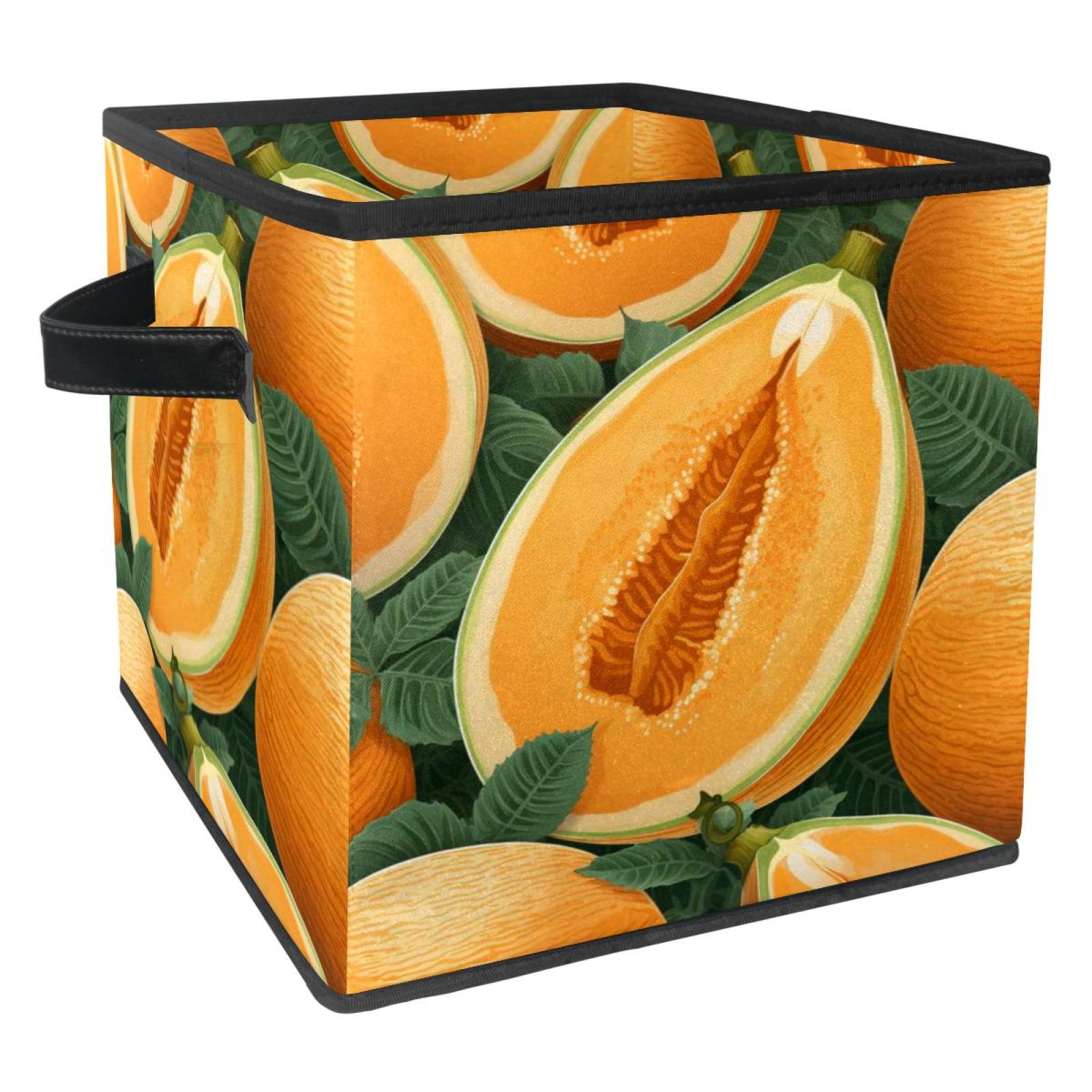 Hami Melon Foldable Storage Basket with Handle, 10.8"x10.5"x10.6" Large ...
