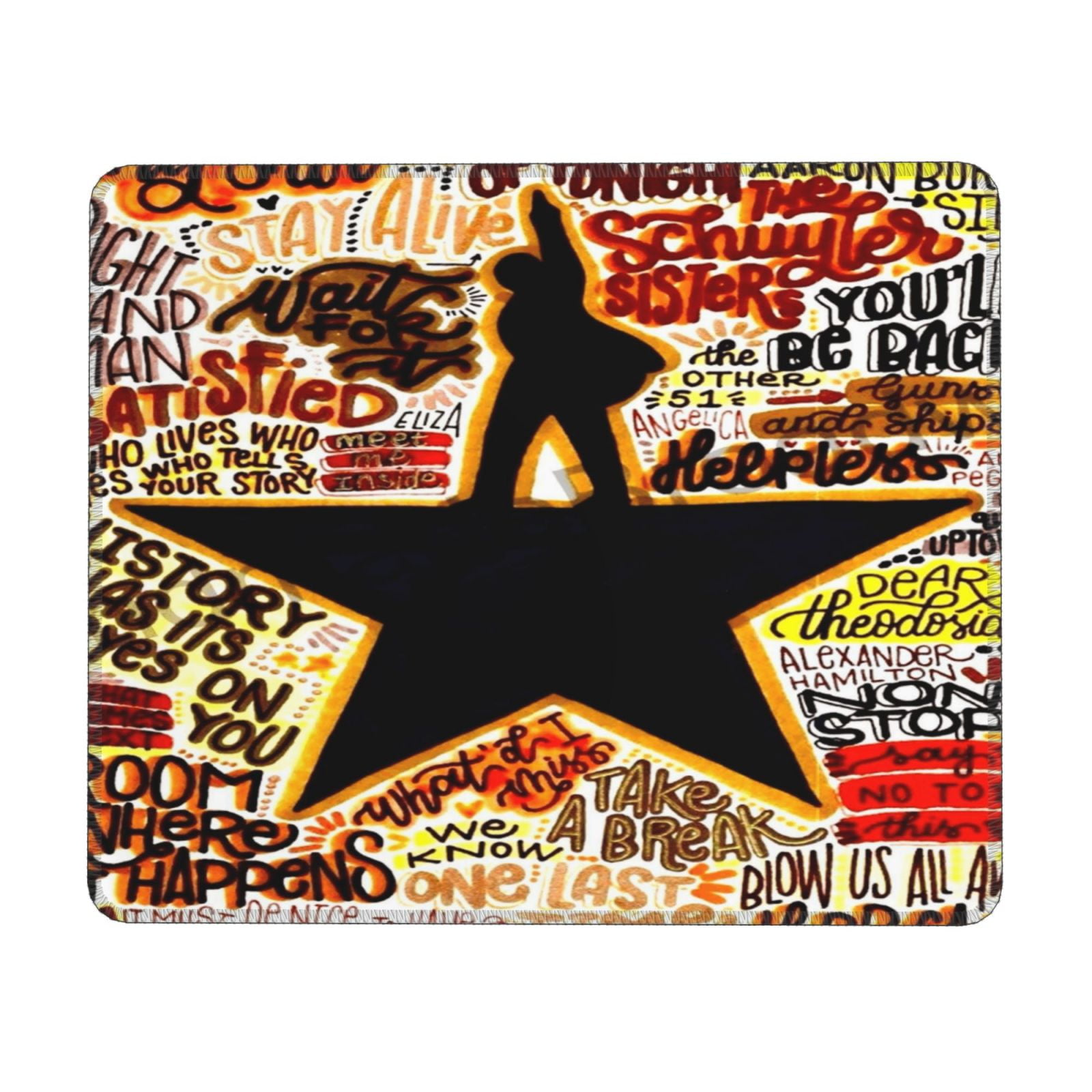 Hamil-,Ton Star Music0l Mouse Pad Square Stitched Edges Non-Slip Rubber ...