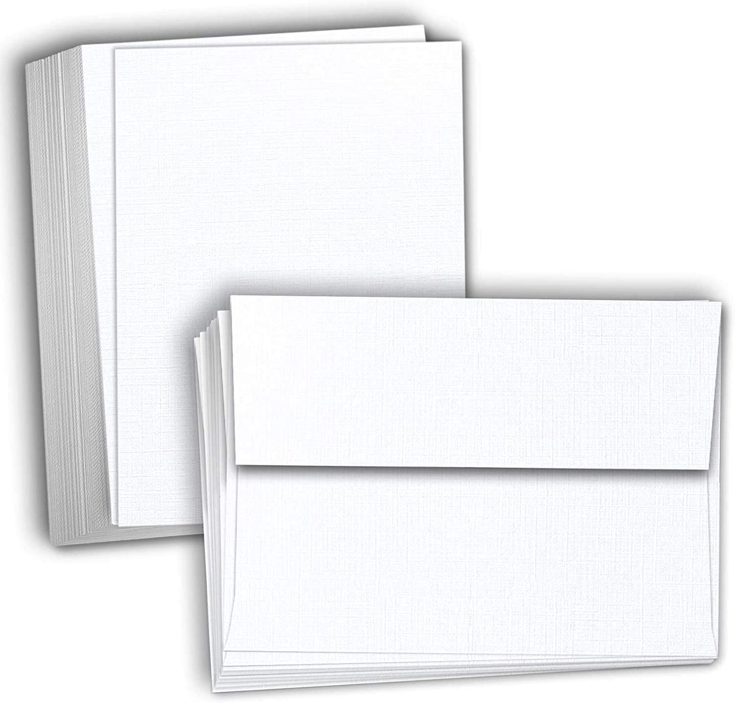 Hamilco White Linen Cards and Envelopes - Flat 5" x 7" Cardstock Paper ...