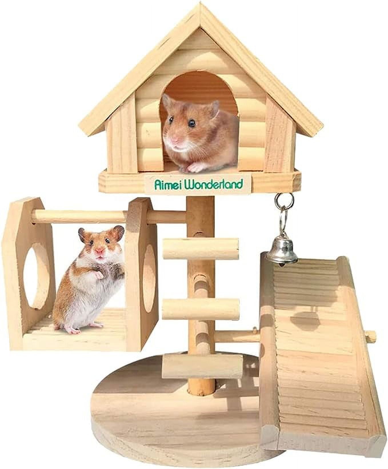 Hamiledyi Natural Fir Wood Hamster House Deluxe Two Layers Wooden Hut ...