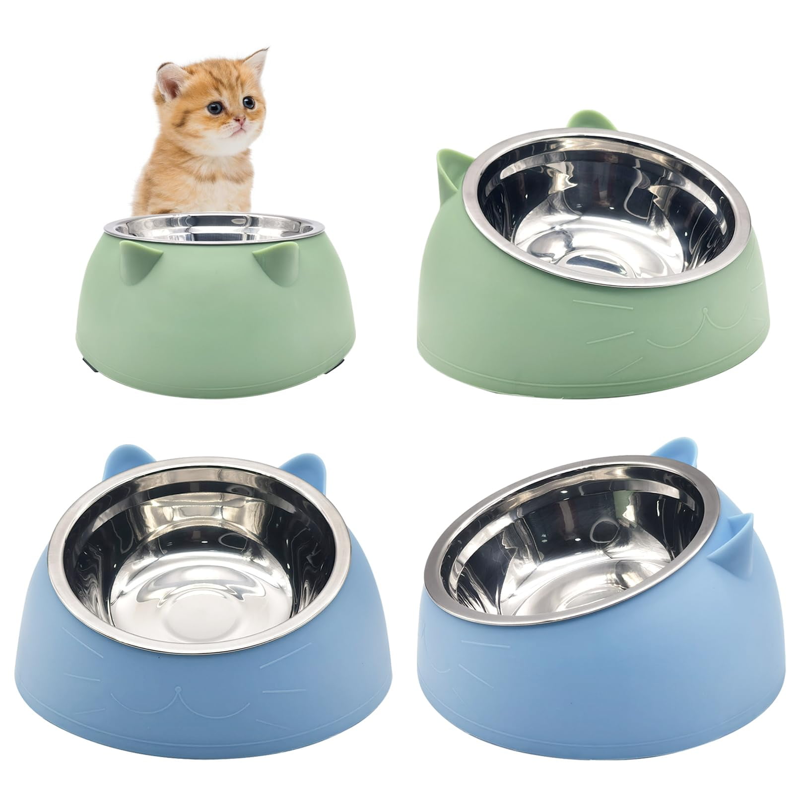 Hamiledyi Raised Cat Bowls, 4 PCS Tilted 15° Elevated Stainless Steel ...