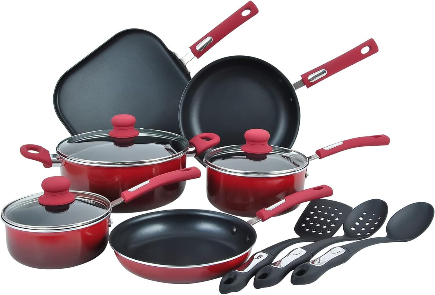 Hamilton Beach 12 Piece Aluminum Nonstick Cookware Set in Red - Walmart ...