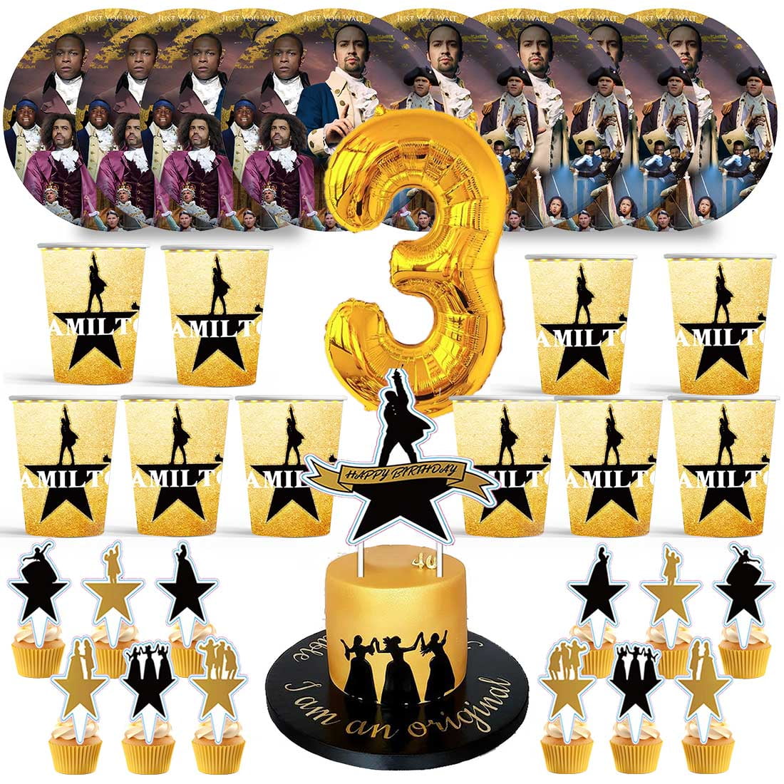 Hamilton Birthday 3rd Cups Party Supplies Plates Fans Decorations Cake ...