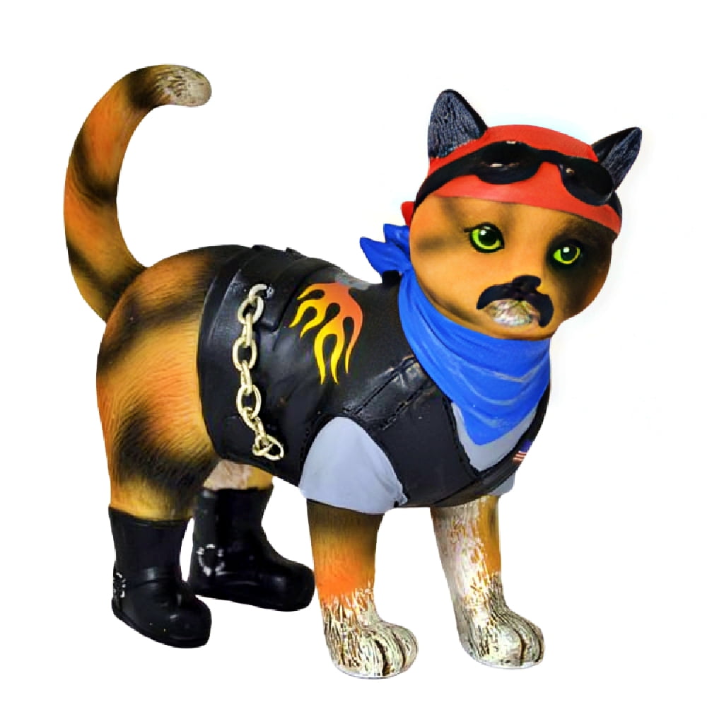 The Hamilton Collection Live Fur-ee and Ride Hard Biker Cat Figurine ...