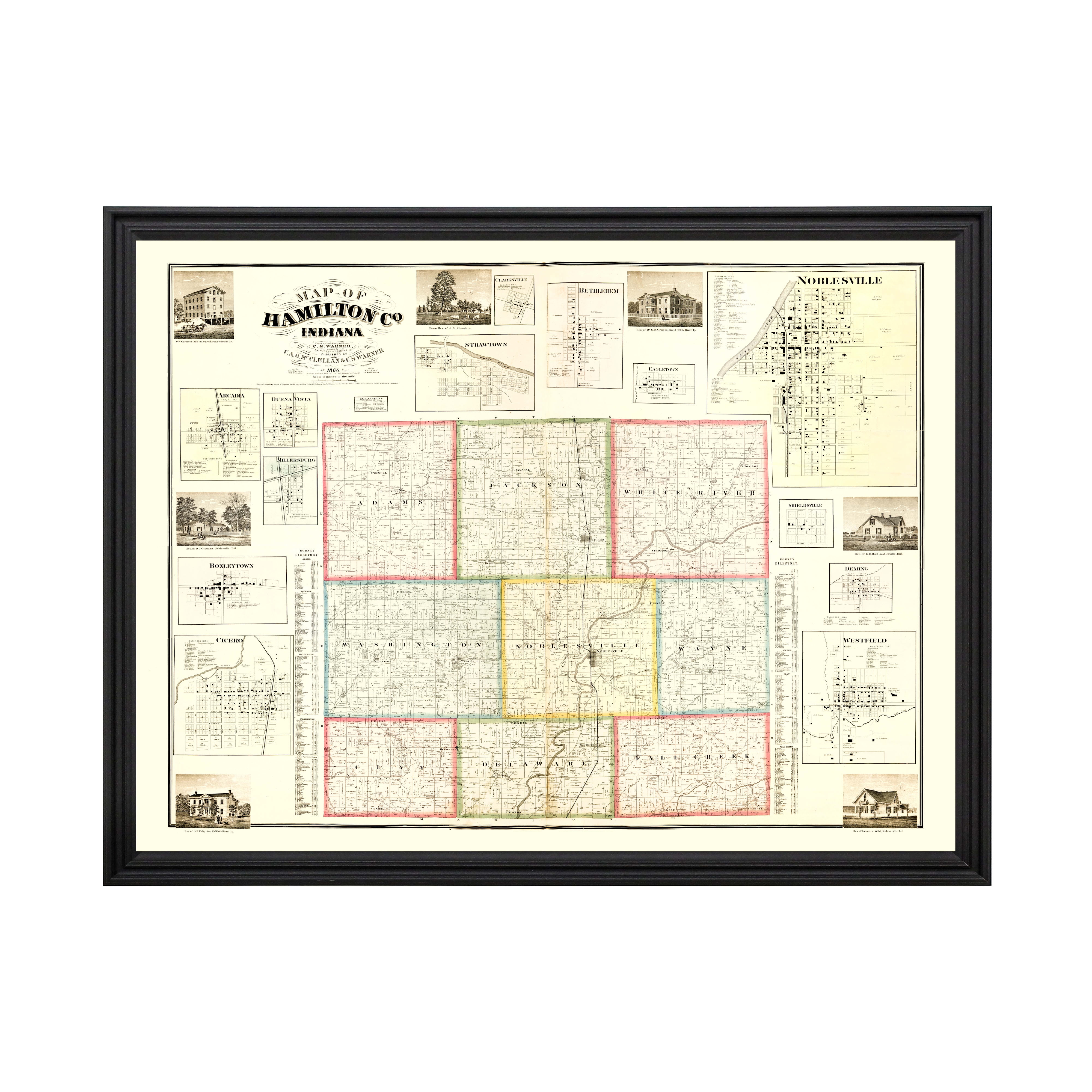 Hamilton County Indiana Art, 1866 Vintage Map of Hamilton County IN ...