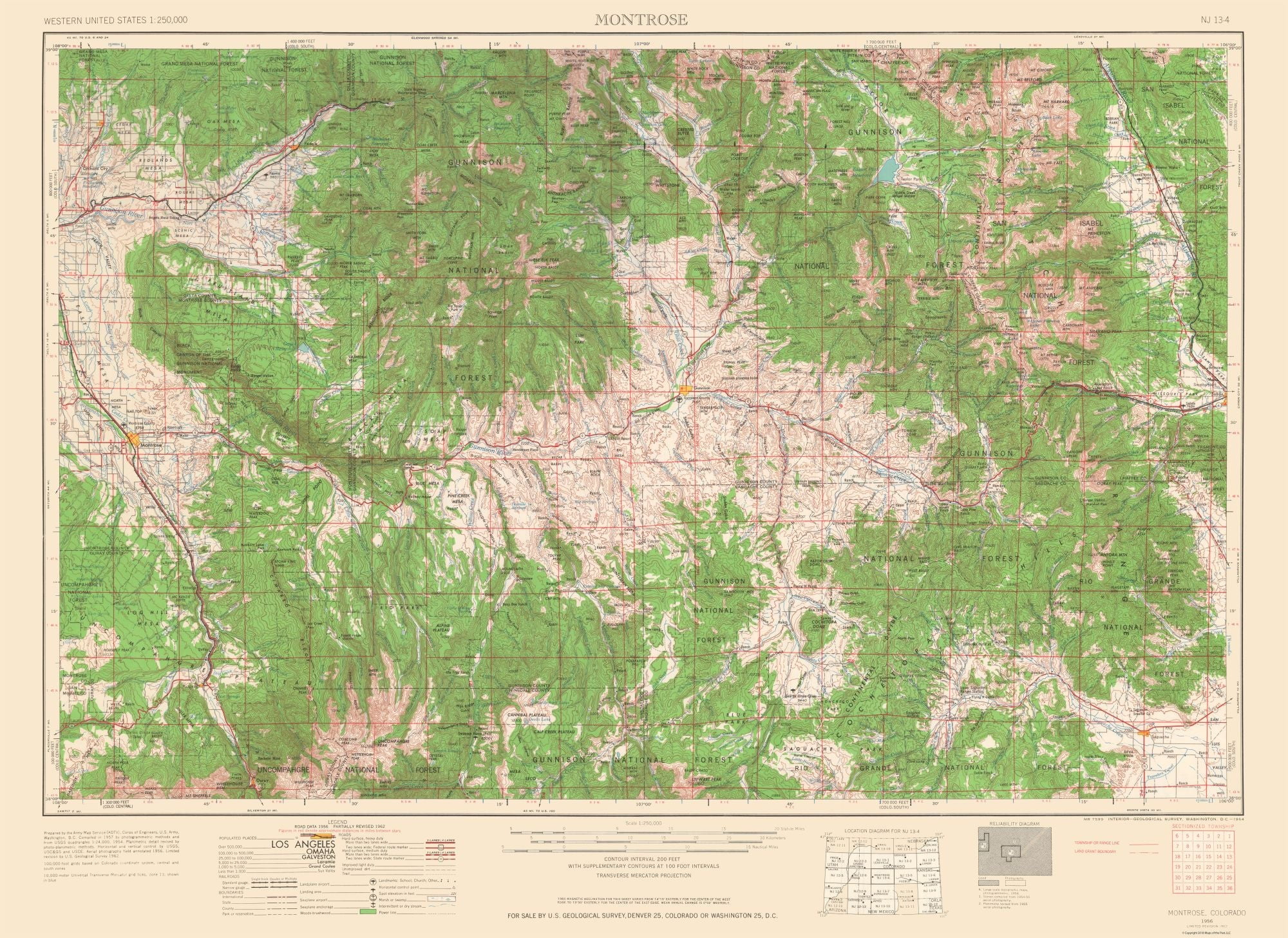 Topographical Map - Montrose Colorado Quad - USGS 1962 - 31.59 x 23 ...