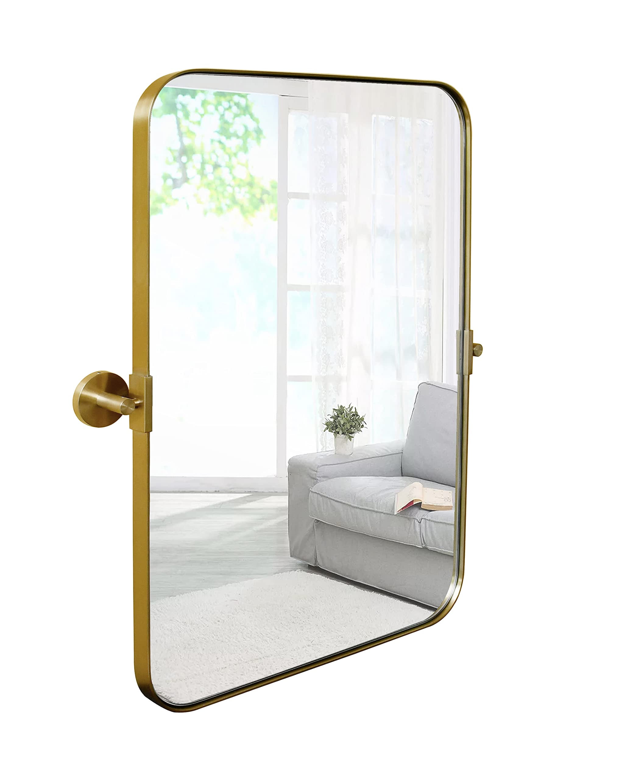 Hamilton Hills 16x24"" Gold Framed Pivot Mirror | Rounded Corner Rect ...