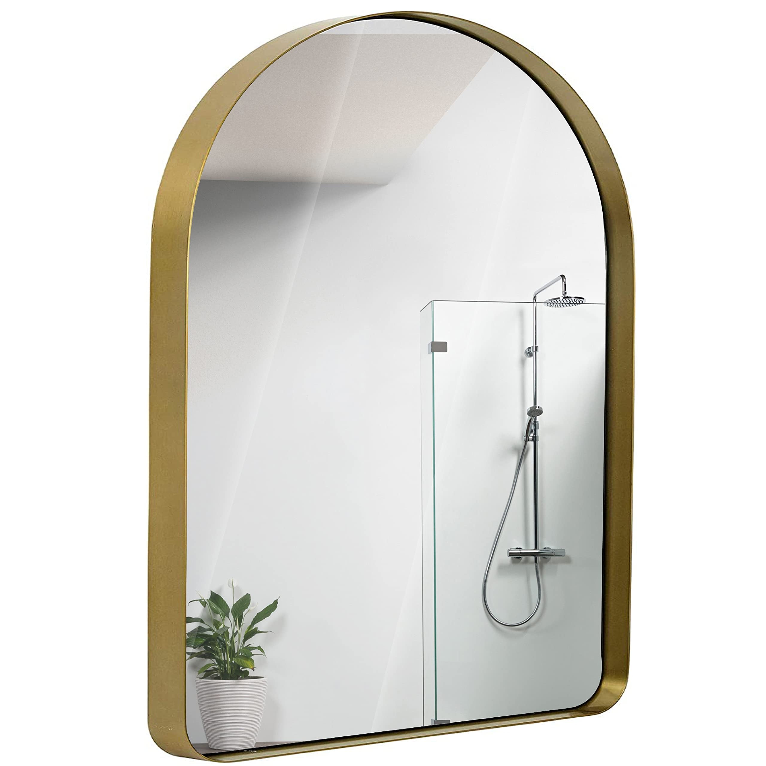 Hamilton Hills Contemporary Brushed Gold Metal Wall Mirror Glass Panel ...
