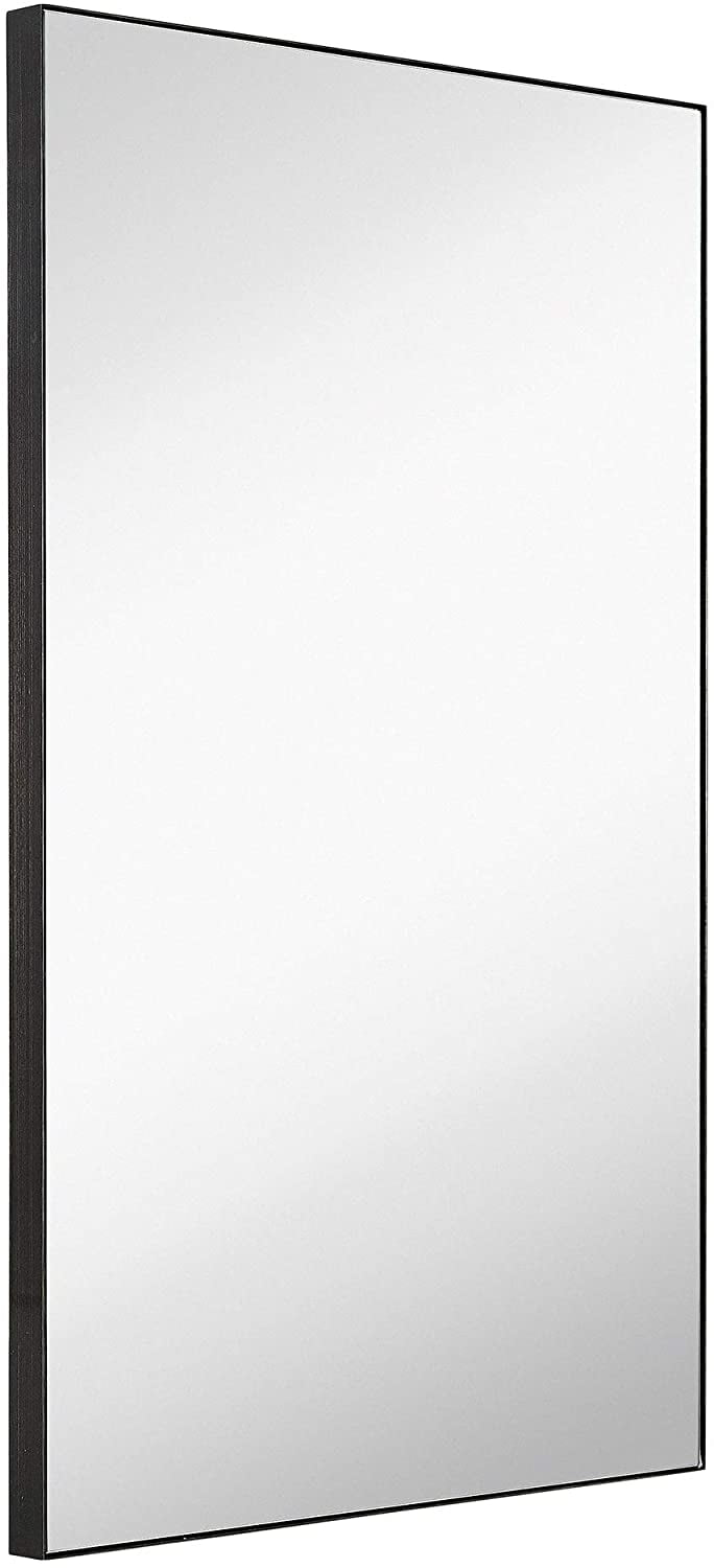 Hamilton Hills Contemporary Brushed Metal Wall Mirror Glass Panel Black ...