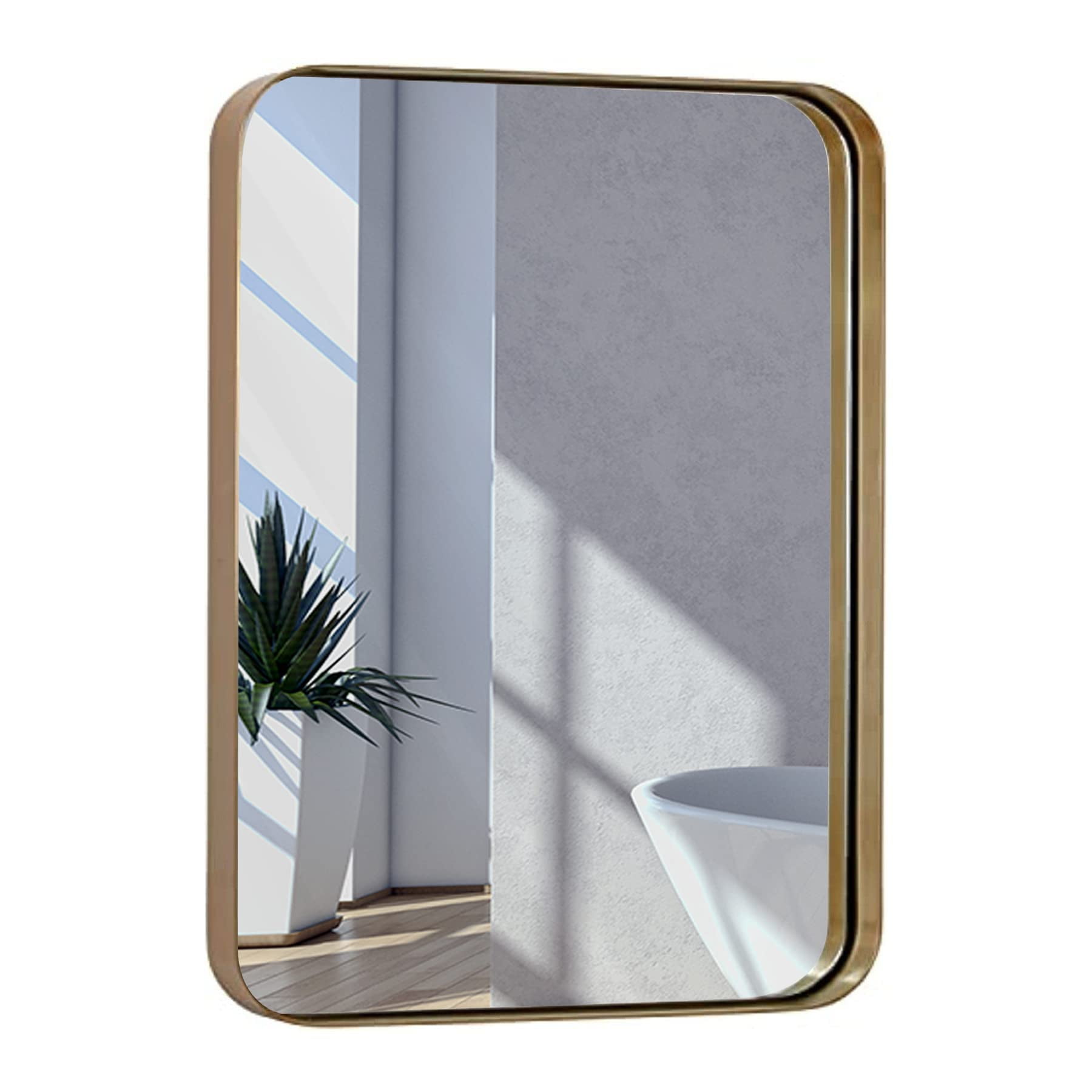 Hamilton Hills Contemporary Brushed Metal Wall Mirror Glass Panel Gold ...