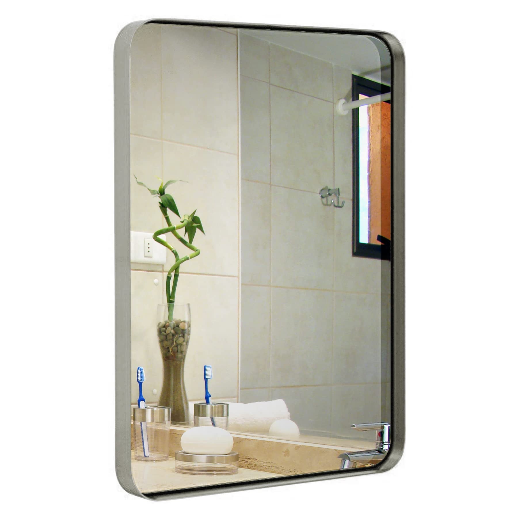 Hamilton Hills Contemporary Brushed Metal Wall Mirror Glass Panel ...