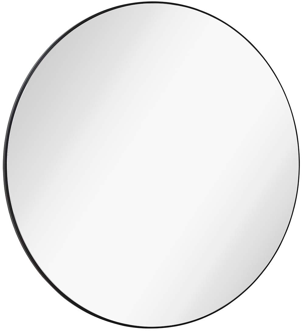 Hamilton Hills Contemporary Thin Black Edge Circular Wall Mirror ...