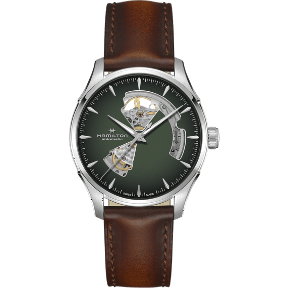 Hamilton Jazzmaster Open Heart Automatic Green Dial Brown Leather Strap ...