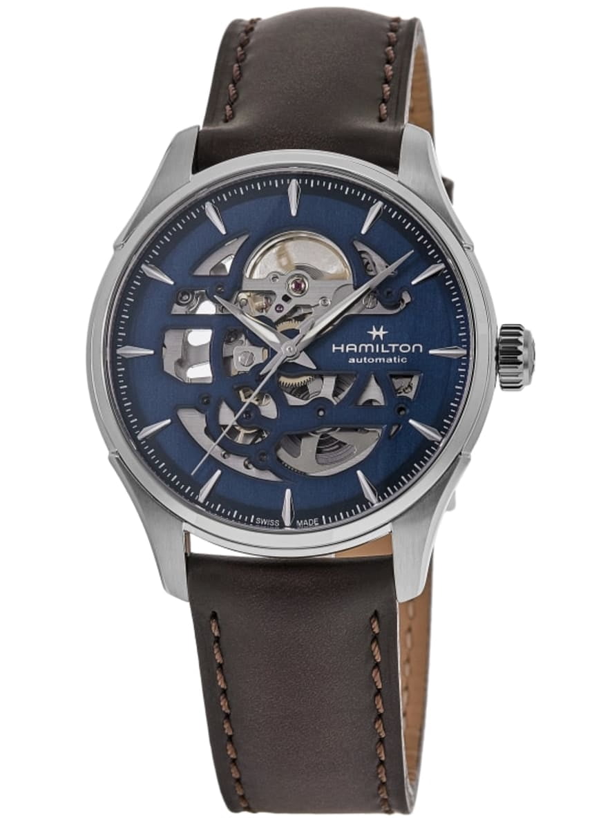 Hamilton Jazzmaster Skeleton Auto Blue Dial Brown Leather Strap Men's ...