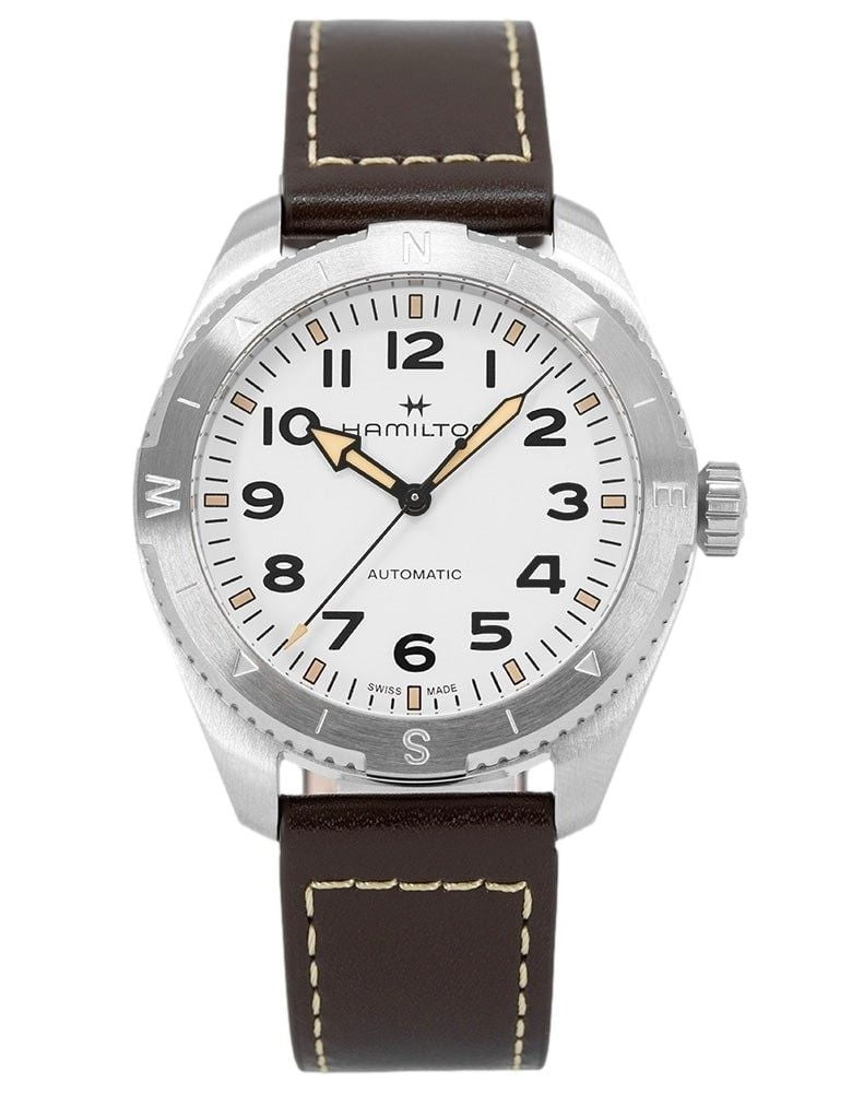 Hamilton Khaki Field Expedition Leather Strap White Dial Automatic ...