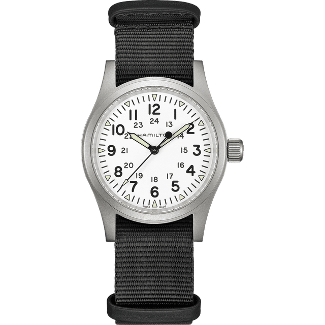 Hamilton Khaki Field Mechanical Manual Winding White Dial Fabric Strap ...