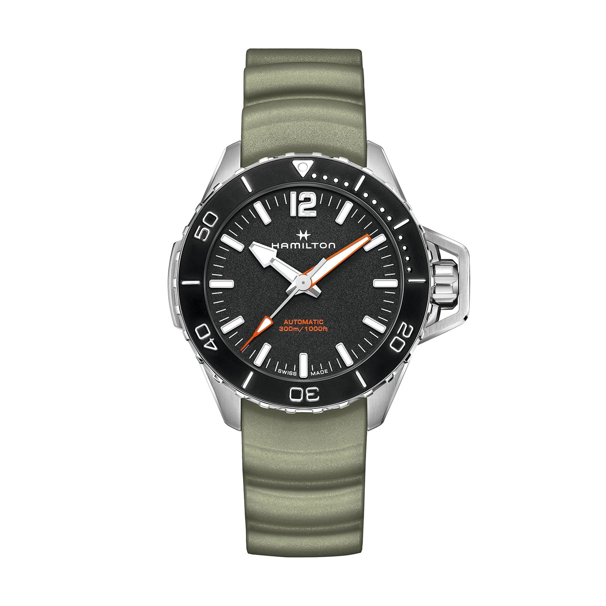 Hamilton Khaki Navy Frogman Automatic 46mm Black Dial Green Rubber ...