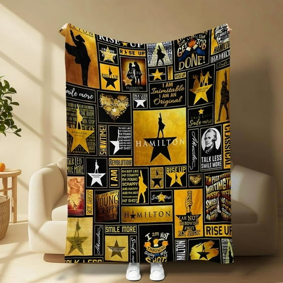 Hamilton Musical Fan Soft Flannel Blanket, Classic Quotes & Silhouettes ...
