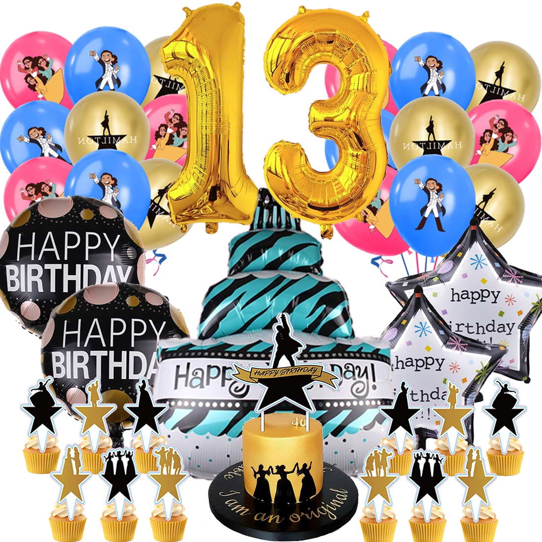 Hamilton Party Supplies 13th Decor Kit Balloons Birthday Cake Topper ...
