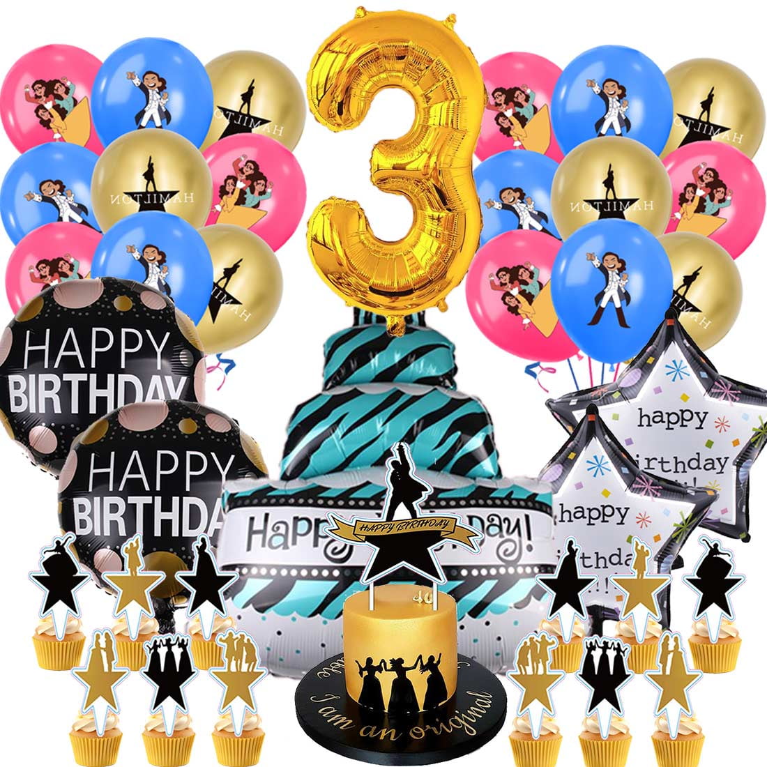 Hamilton Party Supplies 3rd Decor Kit Balloons Birthday Cake Topper ...