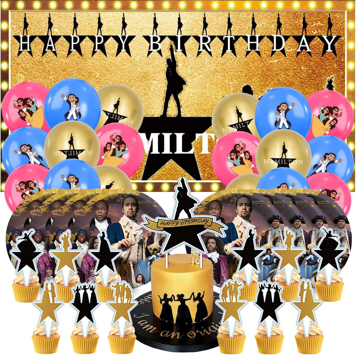 Hamilton Party Supplies Birthday Balloons Plates Decoration Cake Topper ...