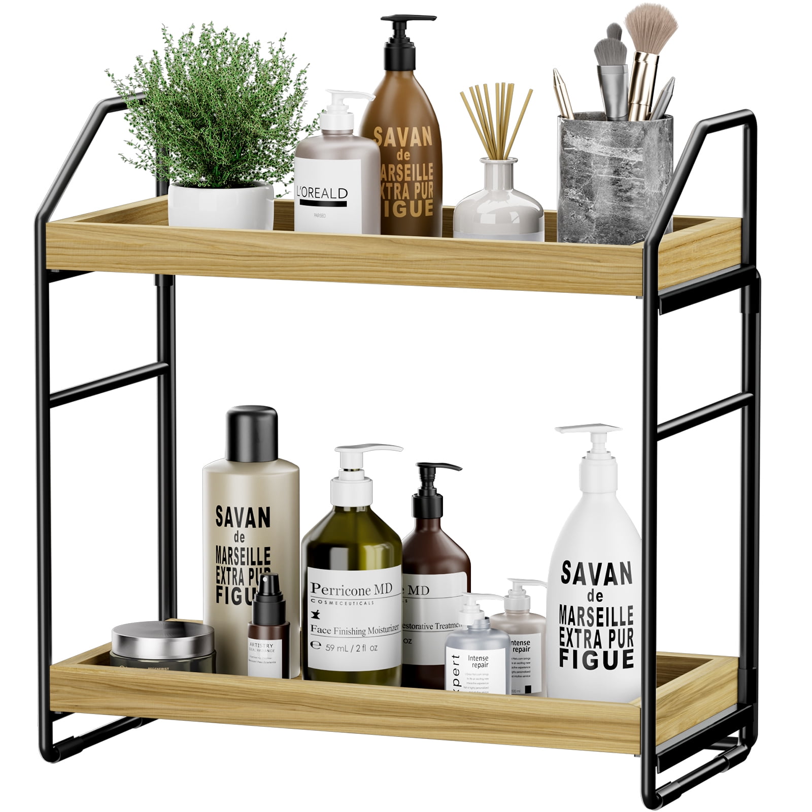 Hamitor Makeup Rack Two Tiers Cosmetics Storage Rack Skin Care Holder ...