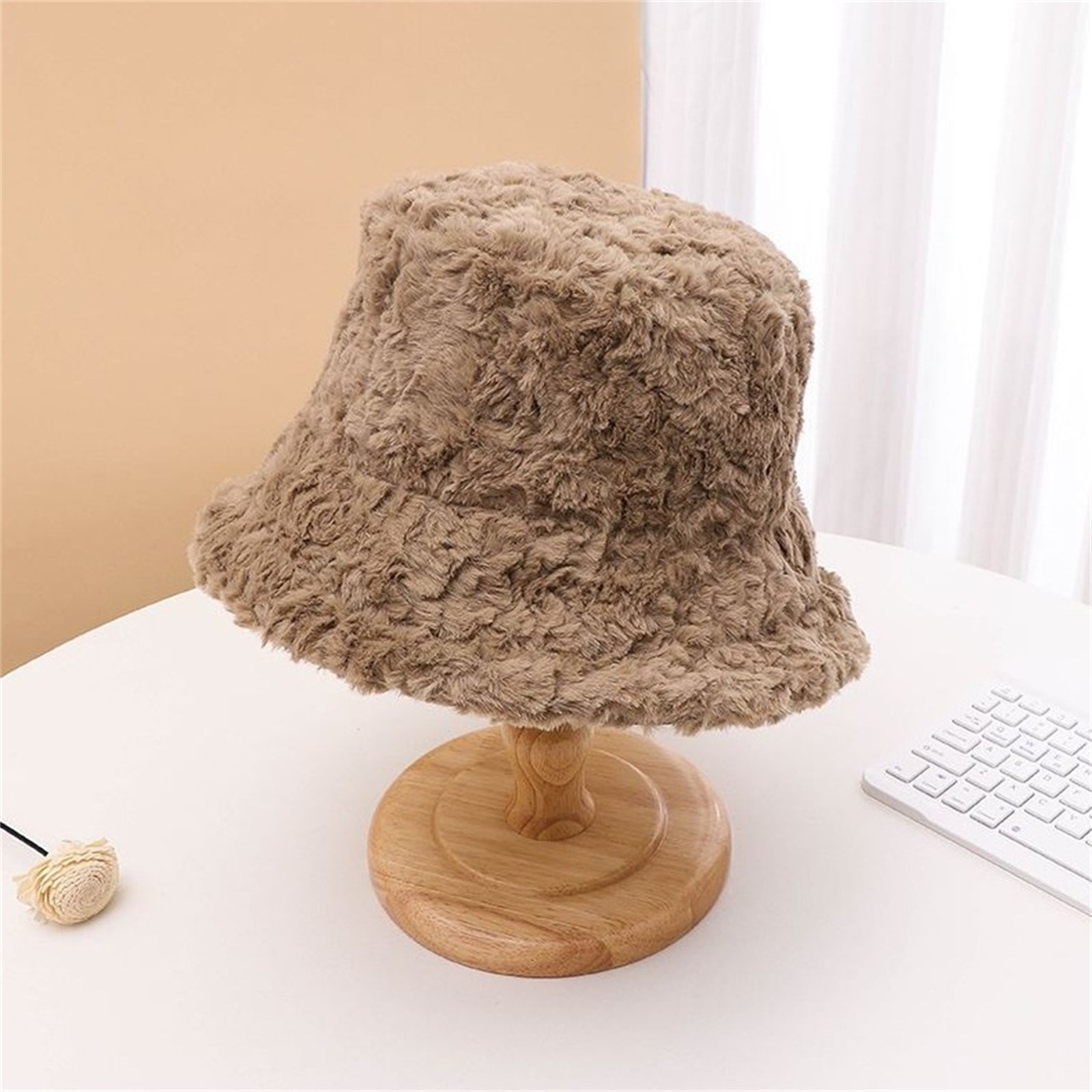 Hamky Cowboy Hat,Wide Brim Hats,Women's Fuzzy Bucket Hat Solid Color Warm Plush Fisherman Hat ...