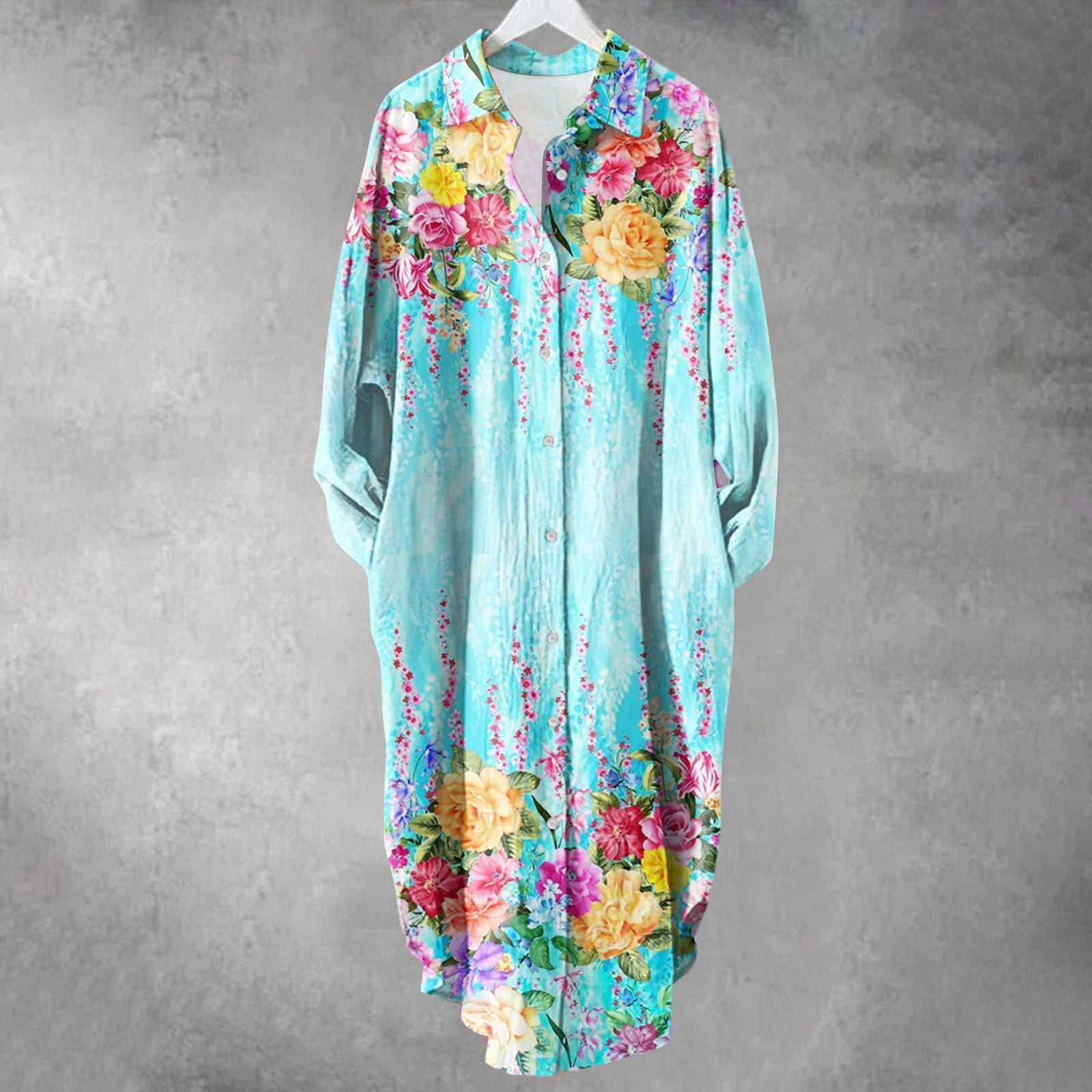 Hamky Tshirt Dress Maxi Dress Long Sleeve Dress Ladies Lapel Long ...