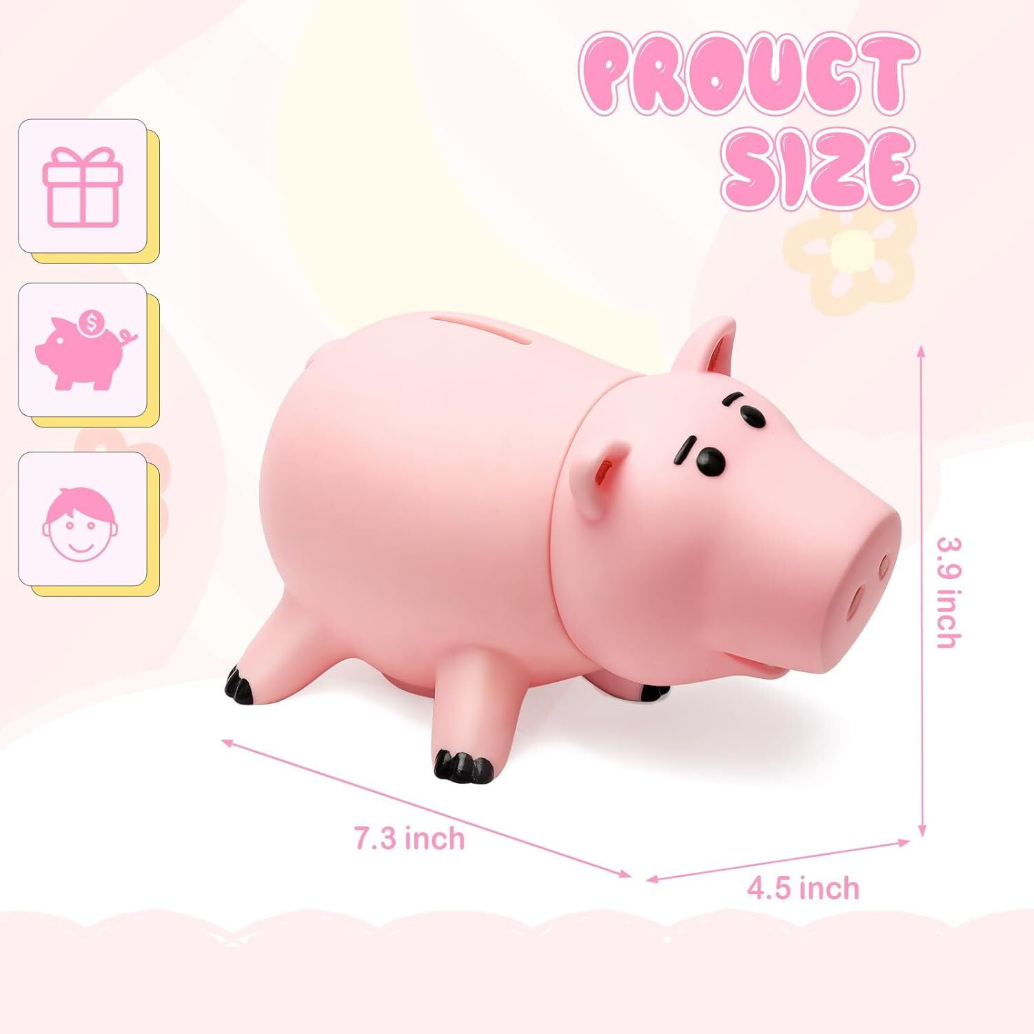 Hamm Piggy Bank Cute Pink Pig Money Box Plastic Saving Coin Box with ...