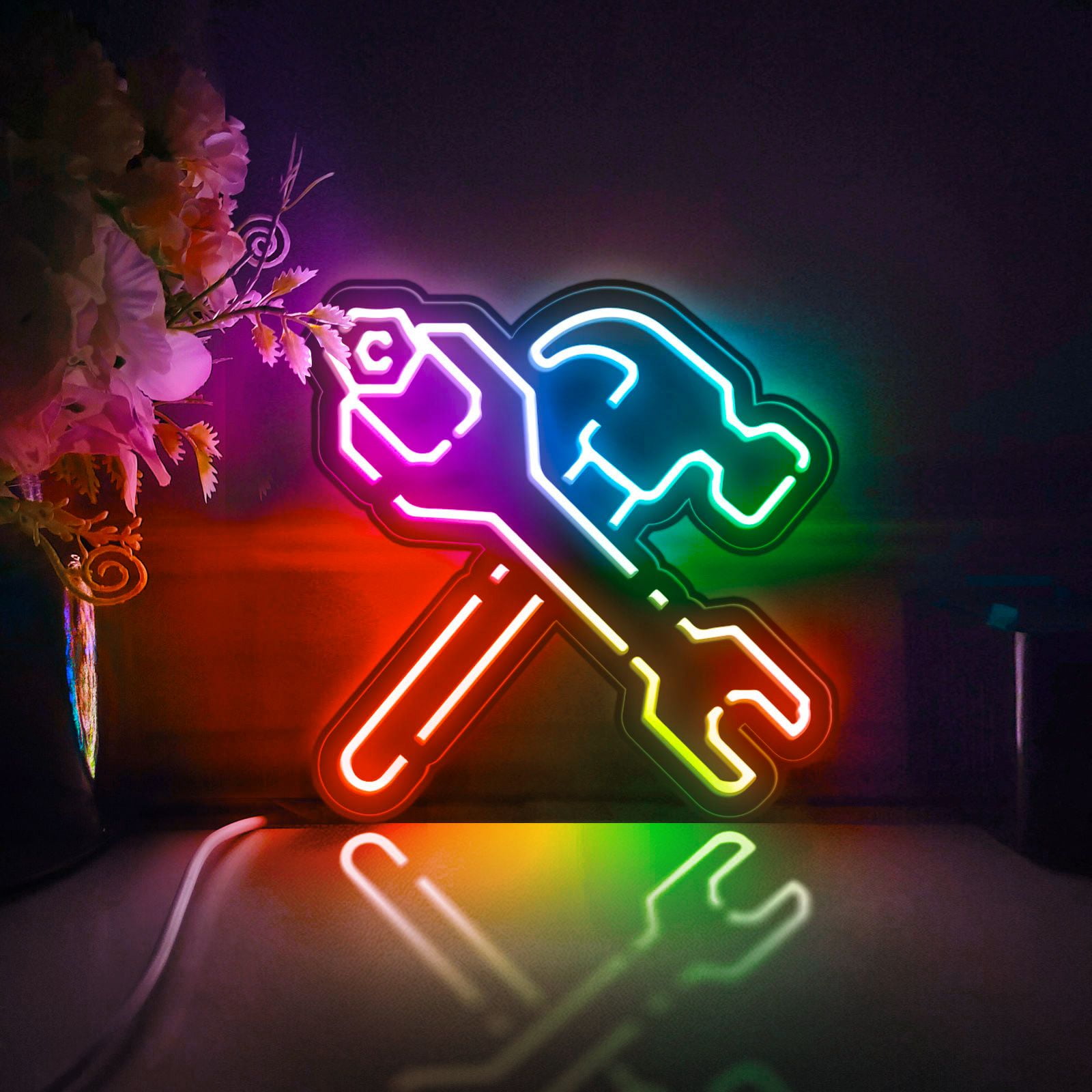 Hammer And Wrench, Repair Tool Led Light Box, Dimmable Neon-Like Light ...