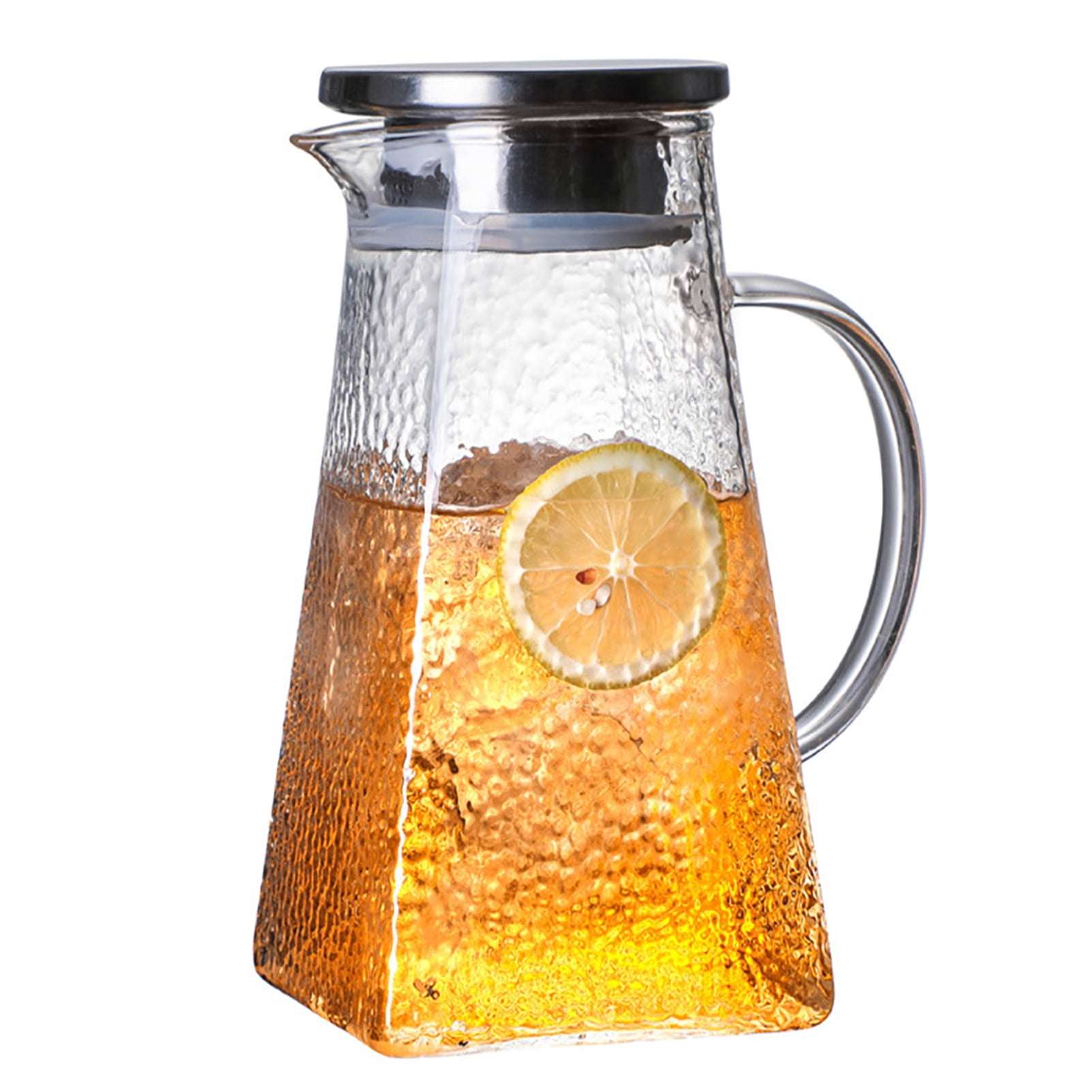 Hammer Pattern Glass Pitcher, 1.6L/56oz Clear Glass Pitcher with ...