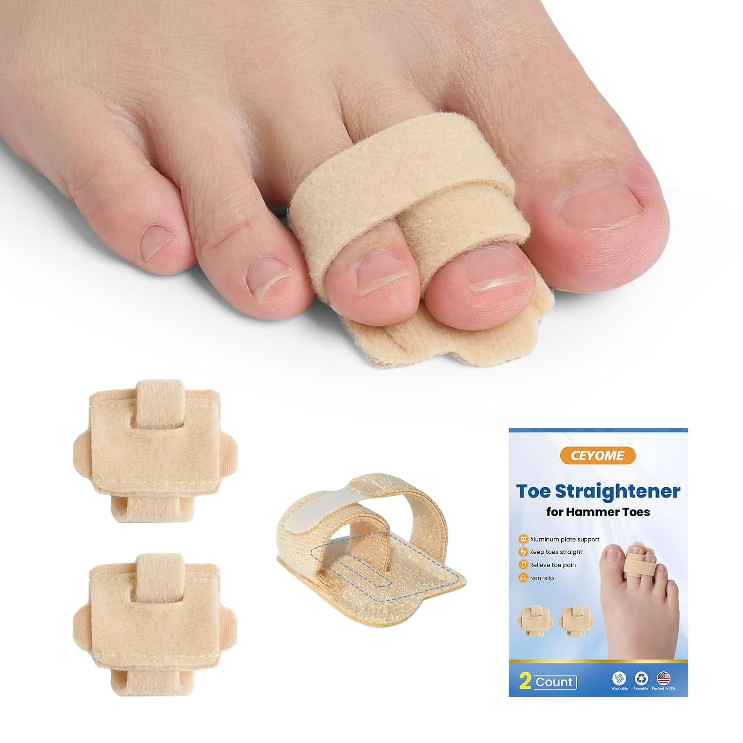 Hammer Toe Correctors for Women & Men - 2 Pcs Adjustable Toe Splints with Aluminum Support for ...