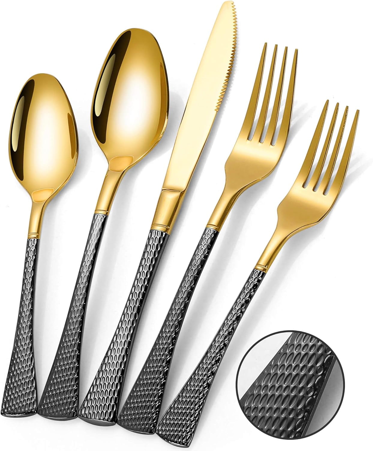 Hammered Black Gold Silverware Set,20 Piece Modern Flatware Set Service ...
